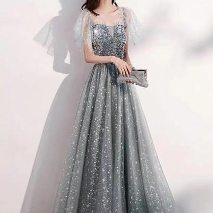 Gray Evening Dress, Off Shoulder Prom Dress,shiny Party Dress,dream ...