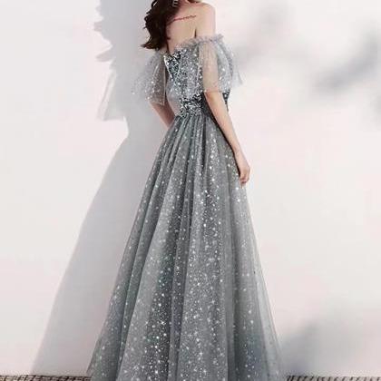 Gray Evening Dress, Off Shoulder Prom Dress,shiny Party Dress,dream ...