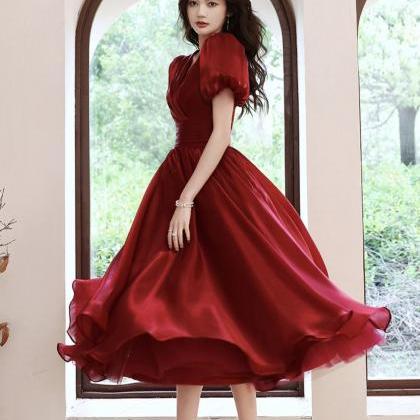 Sweet Red Dress, V-neck Prom Dress ,charming Midi Dress,little Princess ...