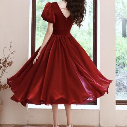Sweet Red Dress, V-neck Prom Dress ,charming Midi Dress,little Princess ...