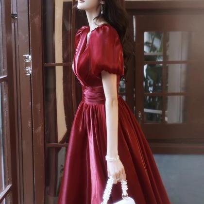 Sweet Red Dress, V-neck Prom Dress ,charming Midi Dress,little Princess ...