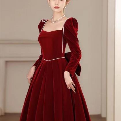 Velvet Prom Dress,red Prom Gown, Princess Evening Gown, Charming ...