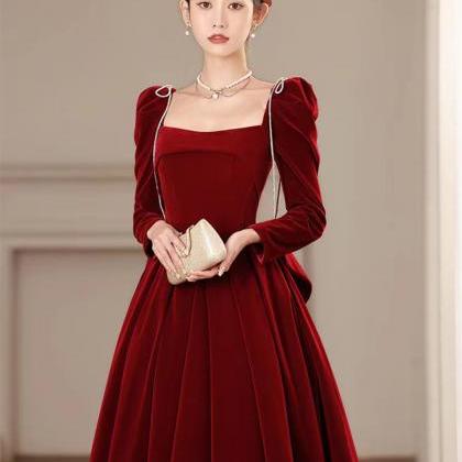 Velvet Prom Dress,red Prom Gown, Princess Evening Gown, Charming ...