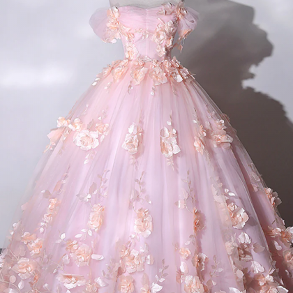 Pink Flowers Sweetheart Ball Gown Formal Dresses, Pink Long Sweet 16 ...