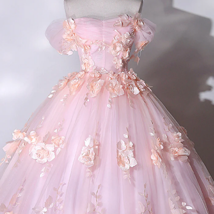 Pink Flowers Sweetheart Ball Gown Formal Dresses, Pink Long Sweet 16 ...