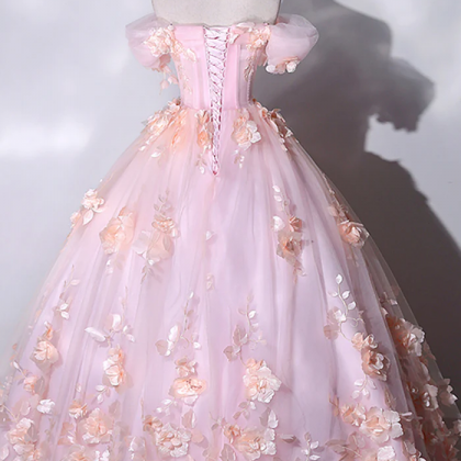 Pink Flowers Sweetheart Ball Gown Formal Dresses, Pink Long Sweet 16 ...