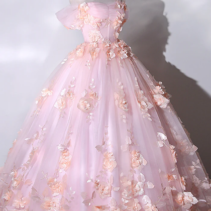 Pink Flowers Sweetheart Ball Gown Formal Dresses, Pink Long Sweet 16 ...