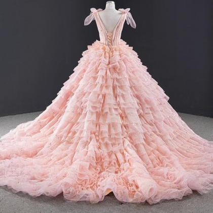 Pink Ruffled Layered Ball Gown Wedding Dress on Luulla