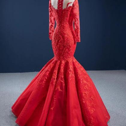 Elegant Red Lace Mermaid Evening Gown on Luulla