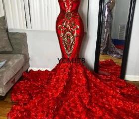 Elegant Red Sequin Mermaid Prom Dress on Luulla