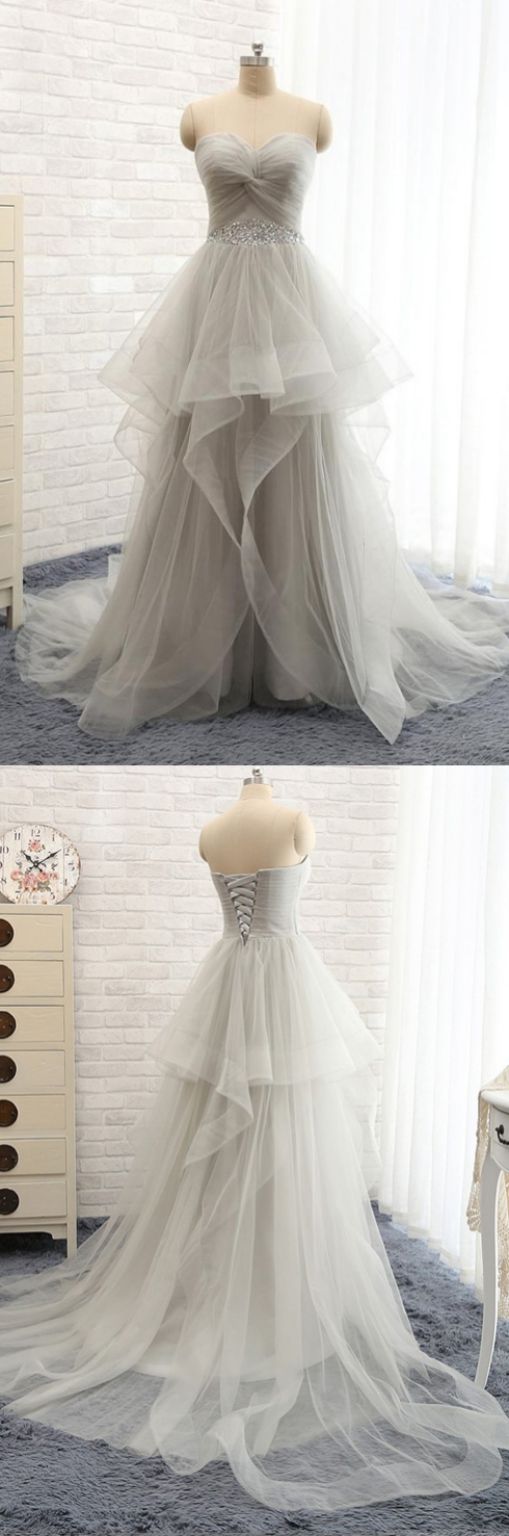 Layered Prom Dresses, Grey A-line/princess Prom Dresses, Long Grey Prom ...