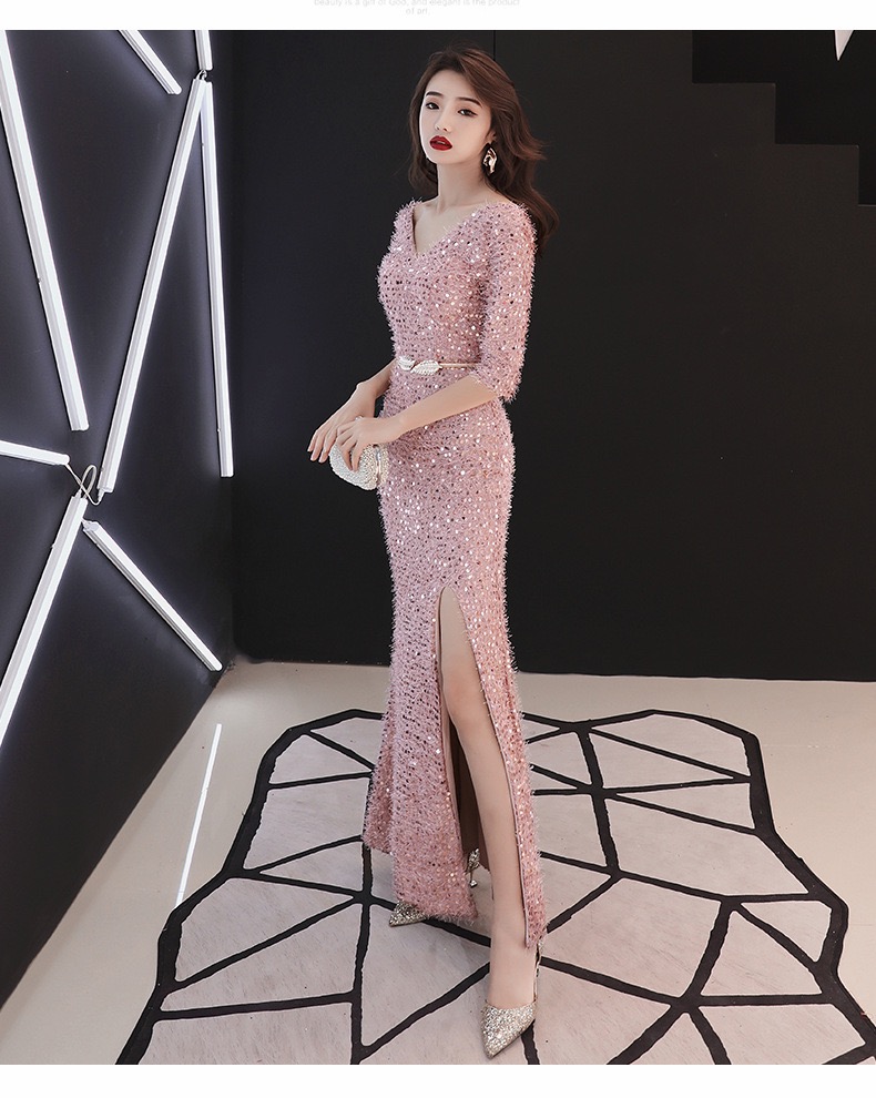 Mermaid Prom Dress,sexy Long Spit Dress, Sequined V-neck Party Dress ...