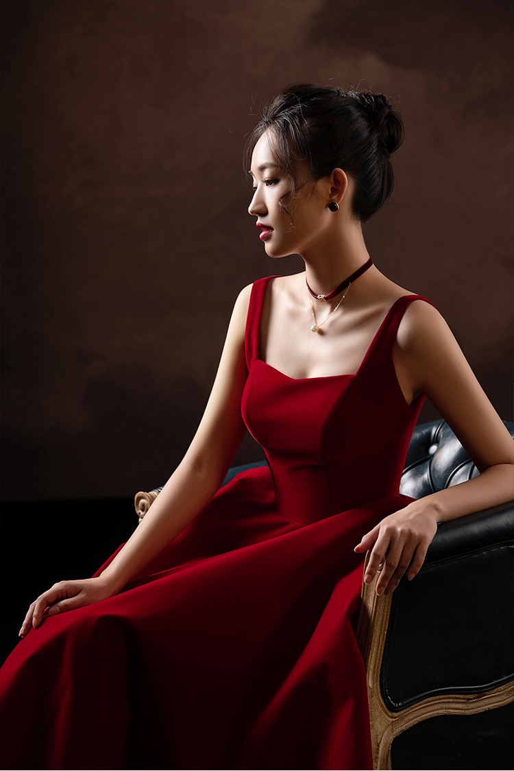 Spaghetti Srap Prom Dress Red Midi Dress Backless Party Dress Custom