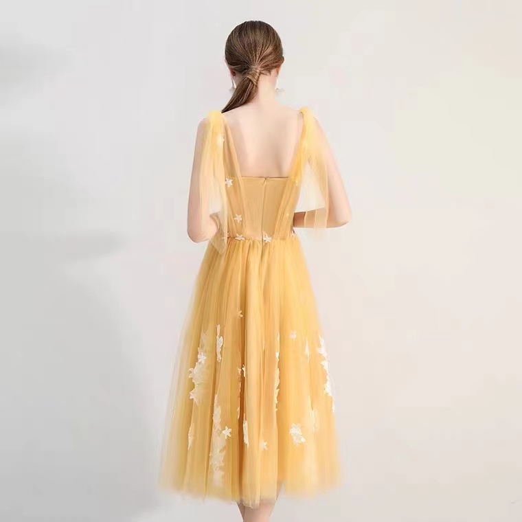 Yellow Midi Dress,sweetheart Prom Dress,graduation Dress on Luulla