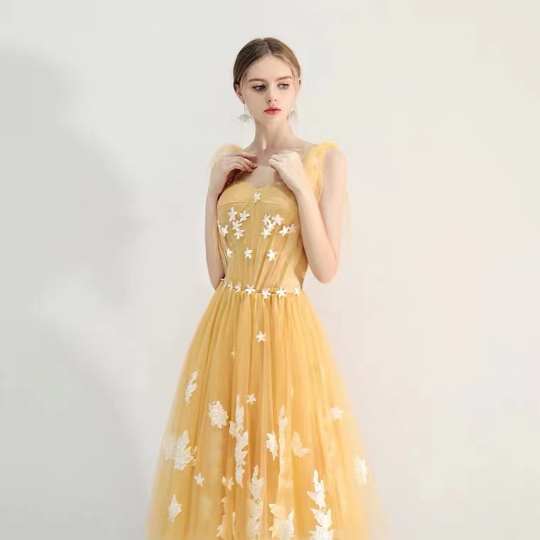 Yellow Midi Dress,sweetheart Prom Dress,graduation Dress on Luulla