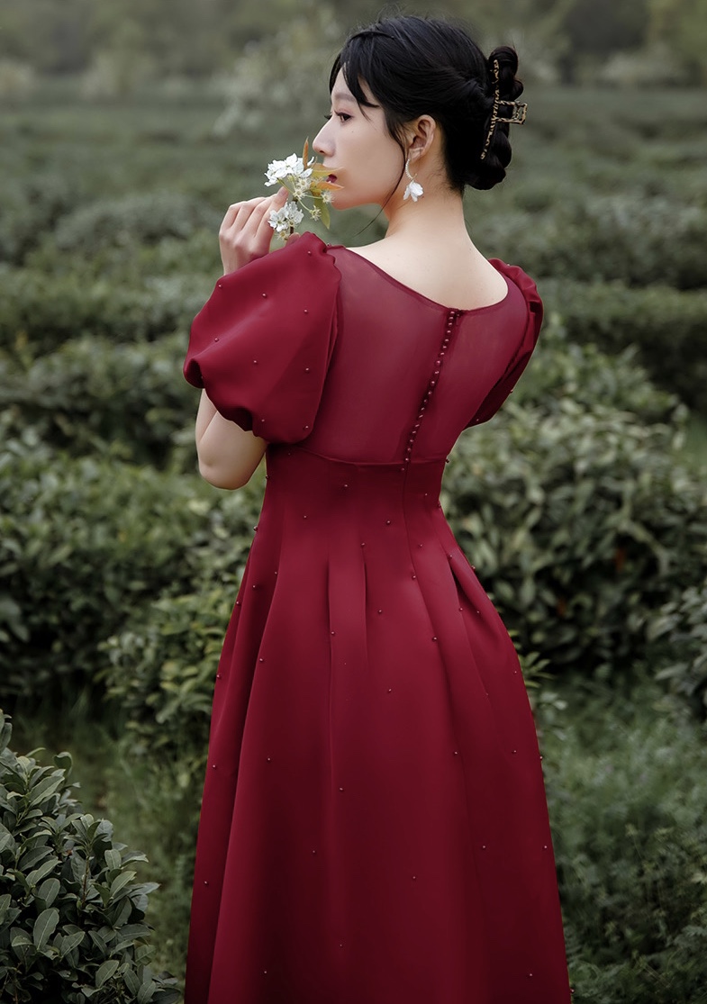 V-neck Prom Dress,red Party Dress,hubble-bubble Sleeve Red Dress With ...