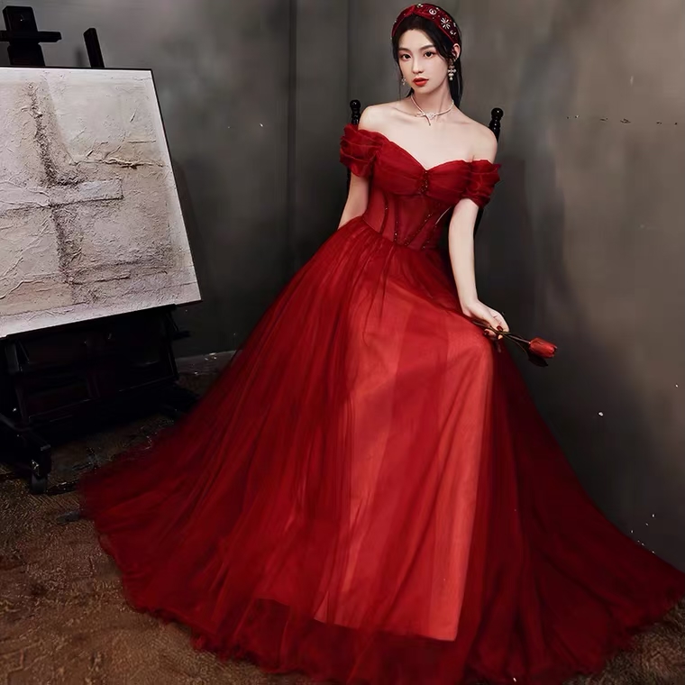 Off Shoulder Prom Dress,red Party Dress,charming Red Dress With Bead ...