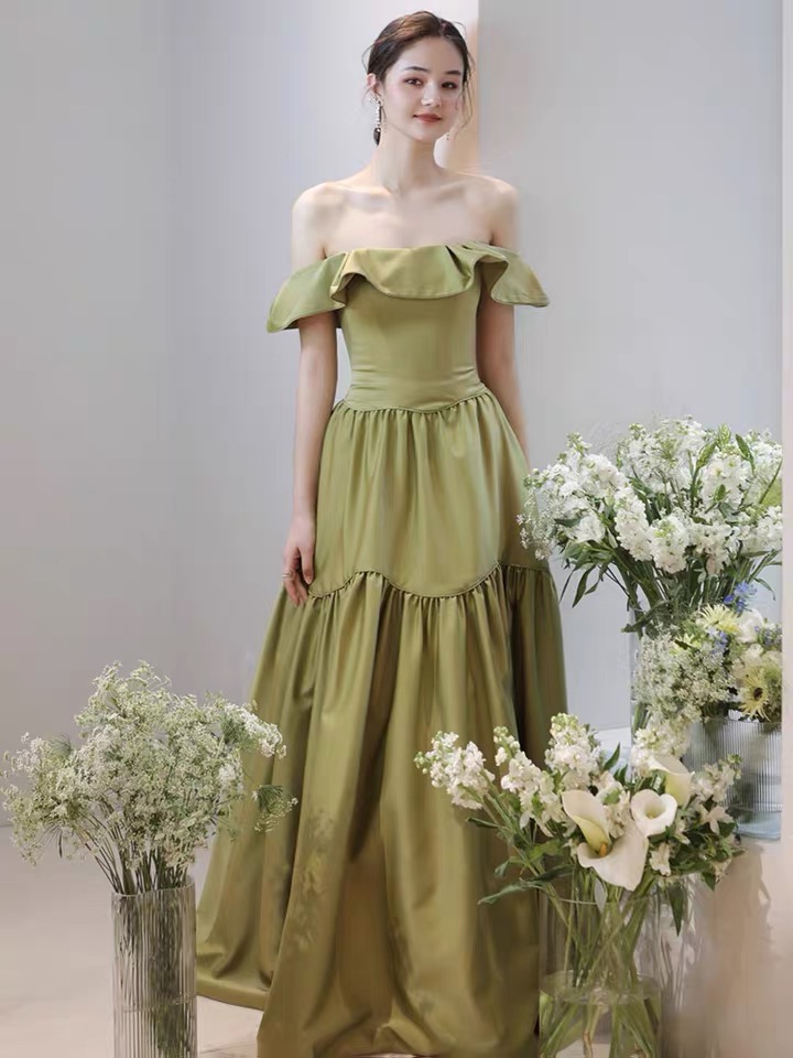 Falbala Collar Prom Dress,green Party Dress,off Shoulder Prom Dress ...