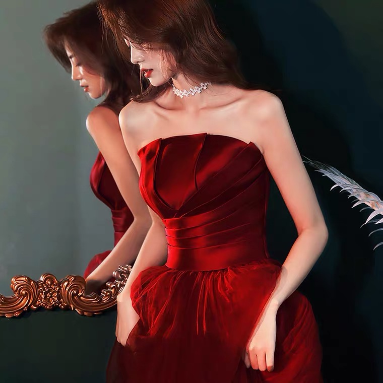 Red Evening Dress, Modern Party Dress, Strapless Prom Dress,custom Made ...