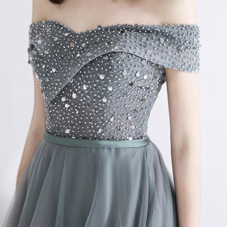 Smog Blue Party Evening Dress, Birthday Party, Dress,beaded Elegant ...