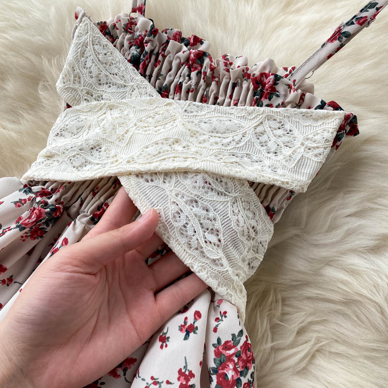 Sweet Floral Dress, Spaghetti Trap Dress With Lace Belt on Luulla