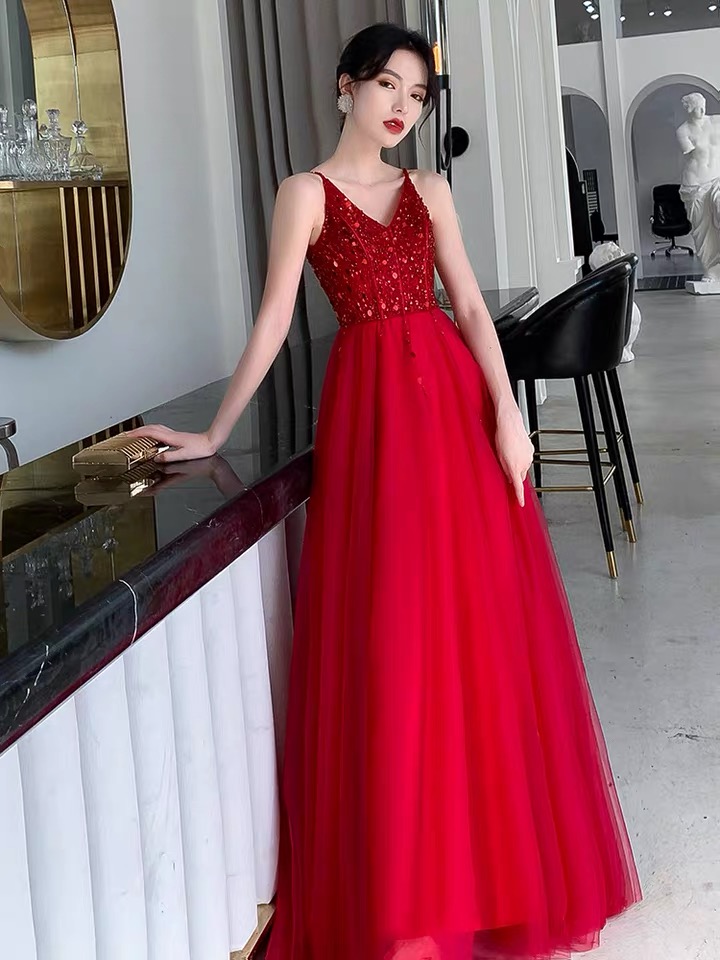 Long Red Dress, Spaghetti Strap Beaded Evening Gown,custom Made on Luulla