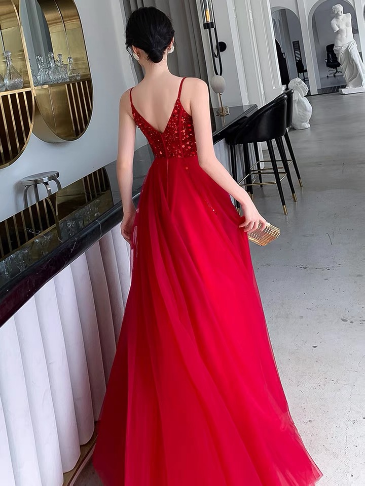 Long Red Dress, Spaghetti Strap Beaded Evening Gown,custom Made on Luulla