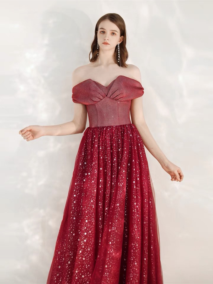 Red Prom Dress, Simple And Generous Party Dress, Strapless Temperament ...