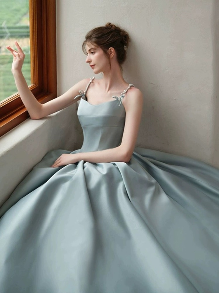 Blue Evening Dress, Fairy Princess Dress, Spaghetti Strap Party Dress ...