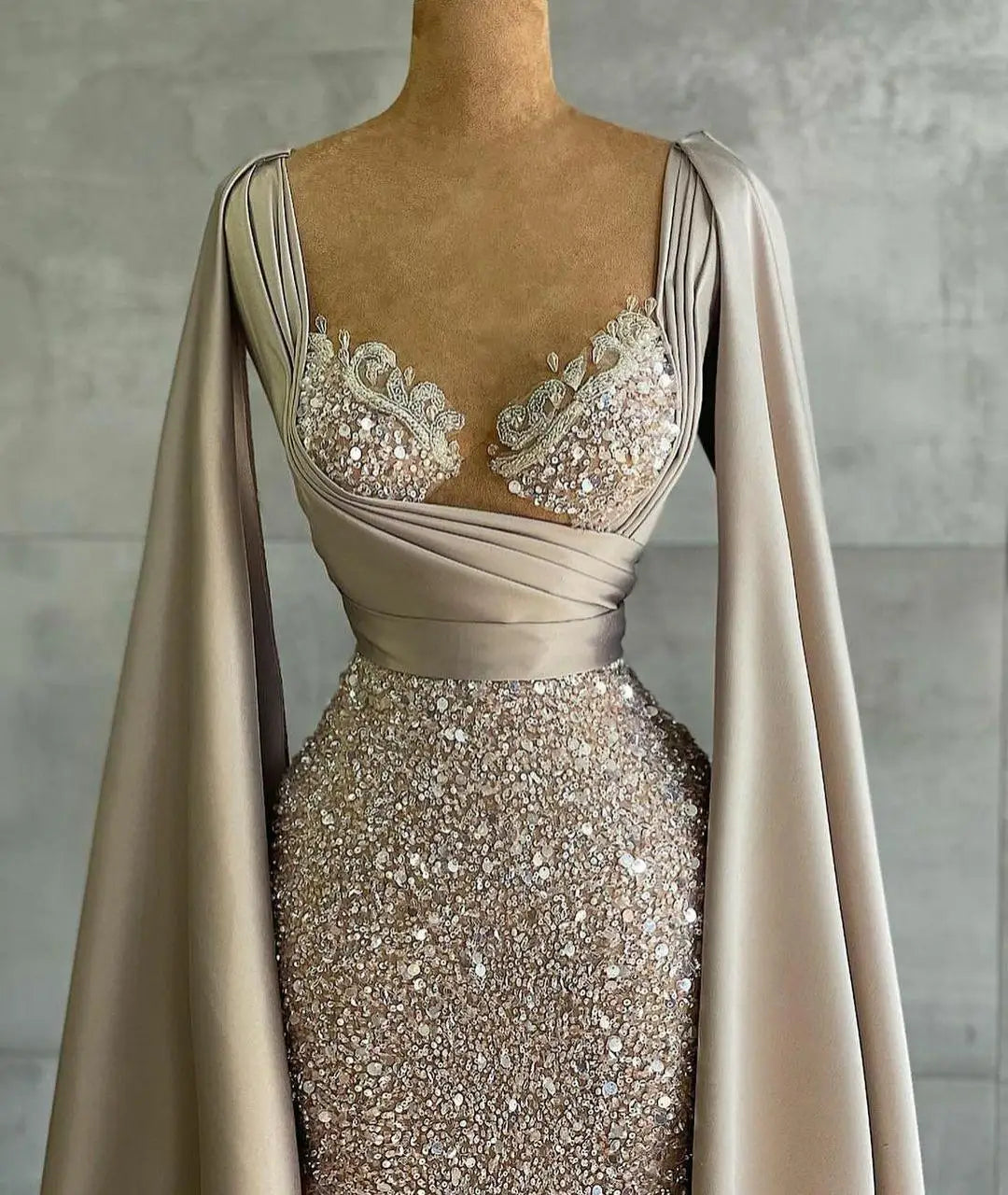 Elegant Sequin Embellished Evening Gown With Cape on Luulla