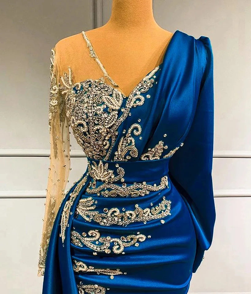 Elegant Royal Blue Gown With Floral Embellishments on Luulla
