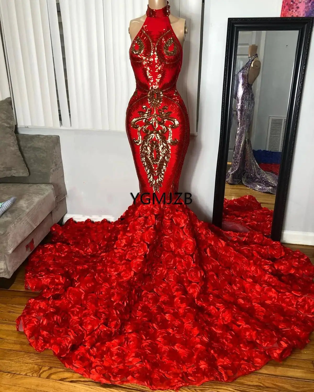 Elegant Red Sequin Mermaid Prom Dress on Luulla
