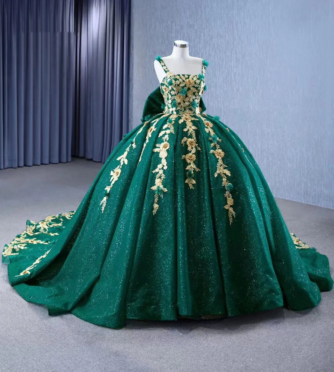 Elegant Emerald Green Floral Embroidered Ball Gown on Luulla