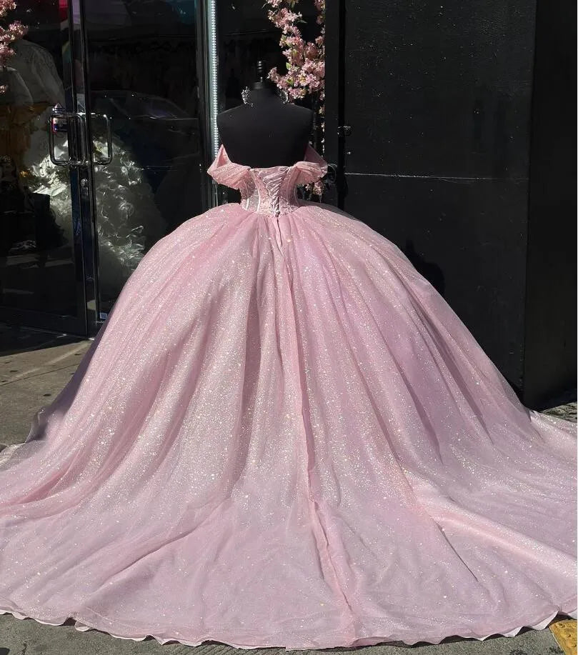 Elegant Pink Sparkling Ball Gown Prom Dress on Luulla