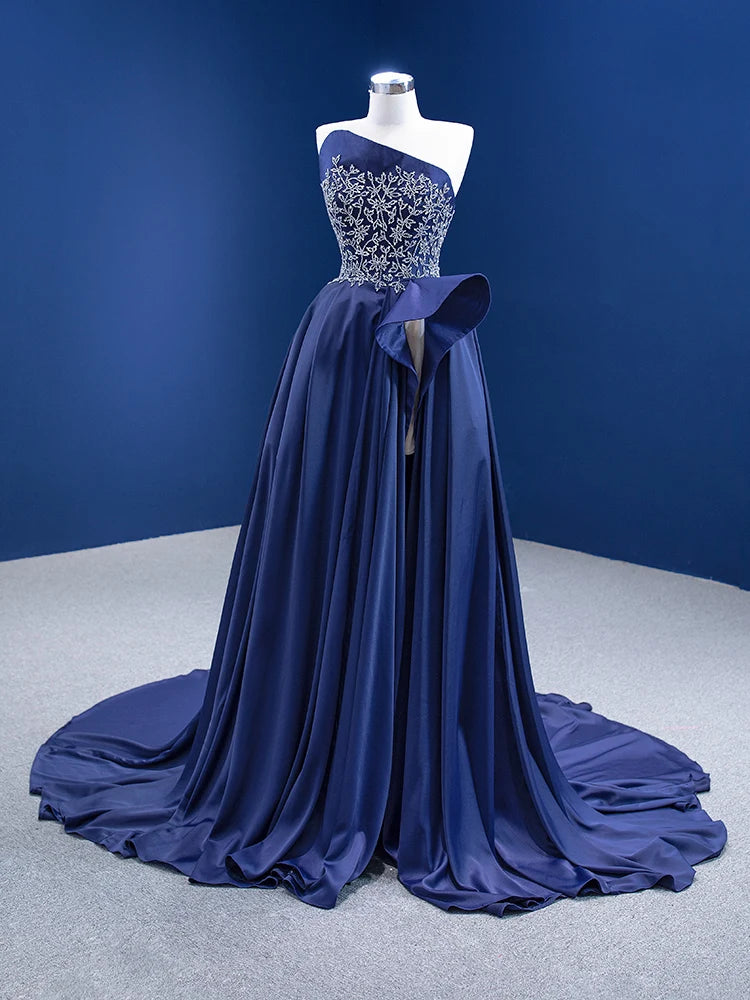 Elegant Navy Blue Beaded Evening Gown on Luulla