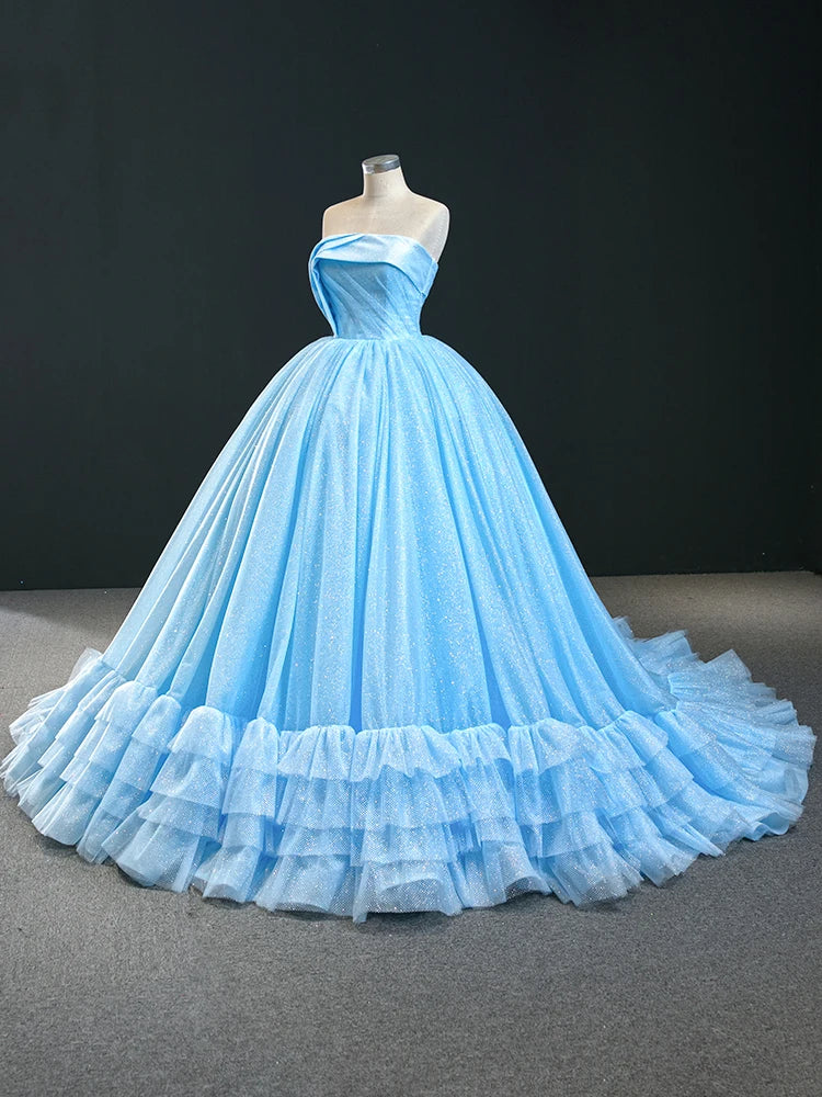 Elegant Sky Blue Strapless Ball Gown Dress on Luulla