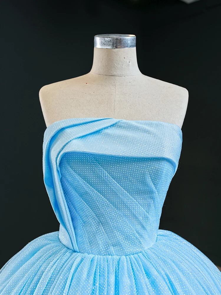 Elegant Sky Blue Strapless Ball Gown Dress on Luulla