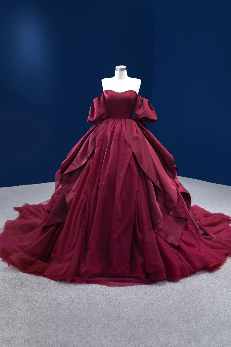 Elegant Maroon Off-shoulder Ball Gown Dress on Luulla