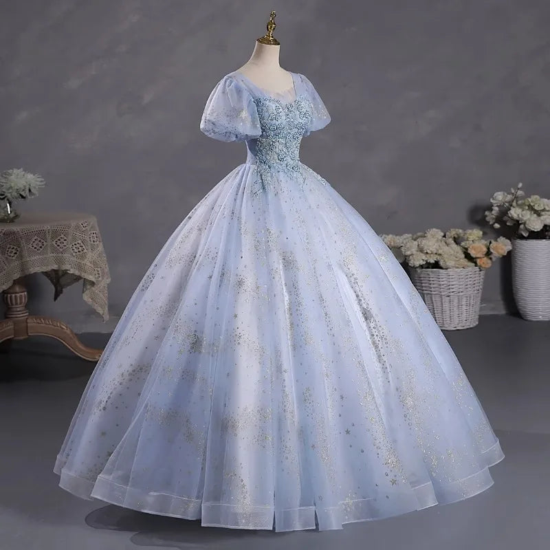 Elegant Light Blue Sparkling Princess Dress For Girls on Luulla