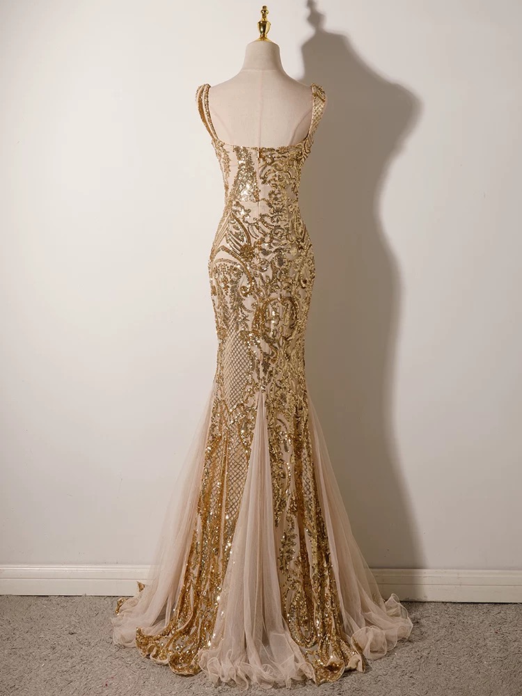 Golden Evening Dress, Shiny Fishtail Dress on Luulla