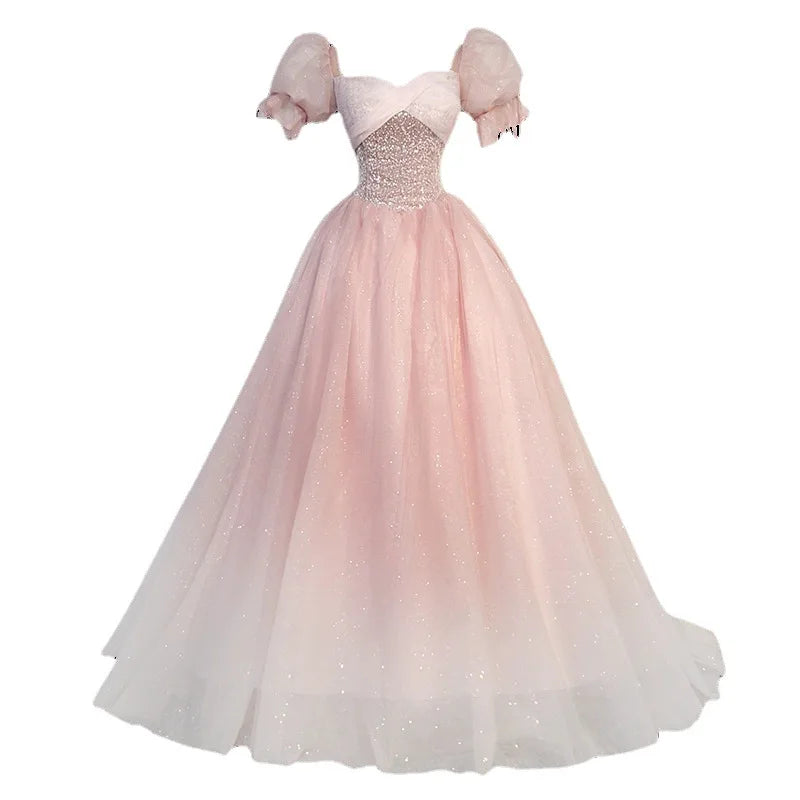 Blush Pink Ball Gown With Puffy Sleeves on Luulla