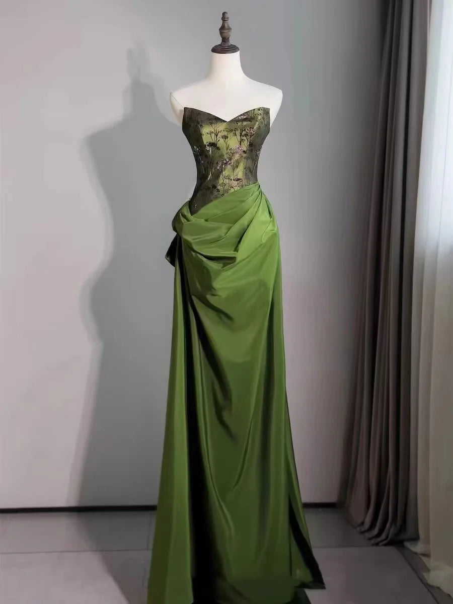 Strapless Green Lace Bodice Drape Gown Dress on Luulla