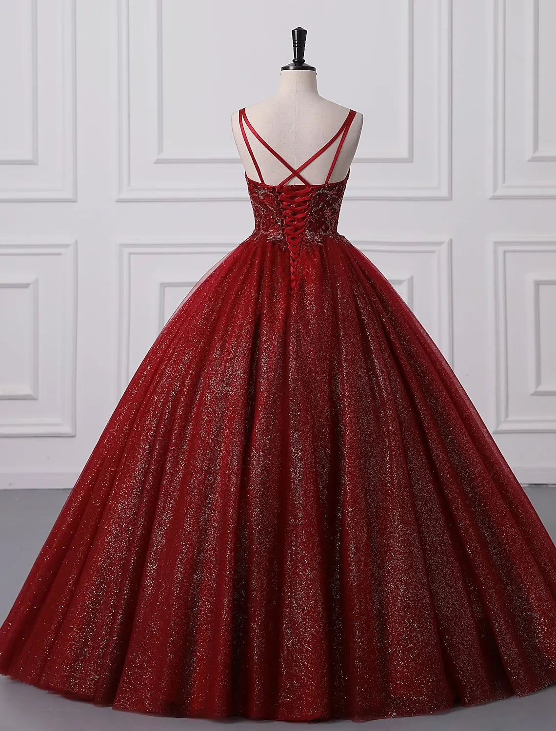 Sparkling Red Gown With Embroidered Floral Design on Luulla