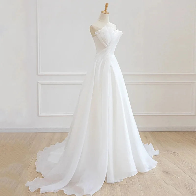 Strapless Chiffon Bridal Gown With Train Flow on Luulla