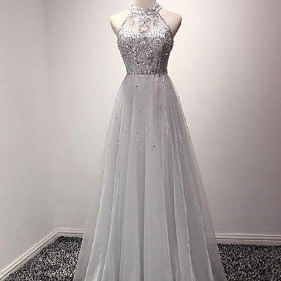 Gray Prom Dresses,prom Dress,prom Gowns,tulle Long Prom Dress With ...