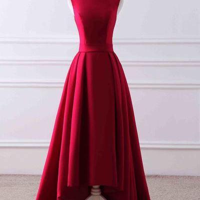 Red Matte Satin Prom Dress,round Neck High Low Train Evening Dress on ...