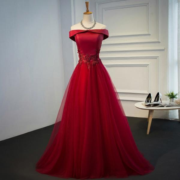 Red Evening Dress, Off Shoulder Party Dress, Custom Made on Luulla