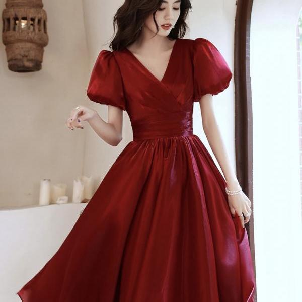Sweet Red Dress, V-neck Prom Dress ,charming Midi Dress,little Princess ...