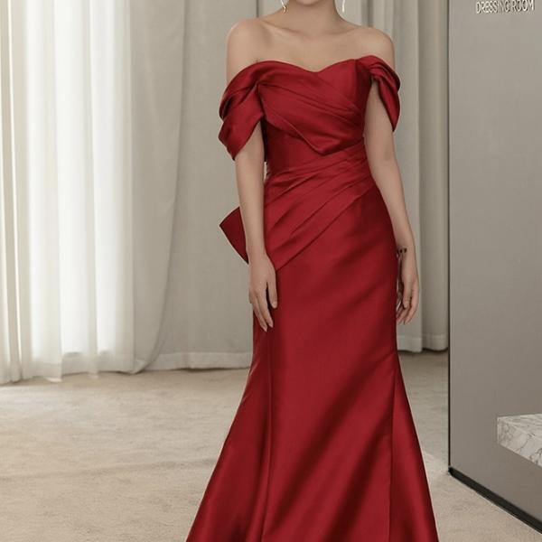 Off-the-shoulder Party Dress, Princess Pompous Dress, Red Fairy Dress ...