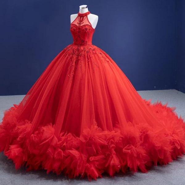 Elegant Red Ball Gown Prom Dress on Luulla